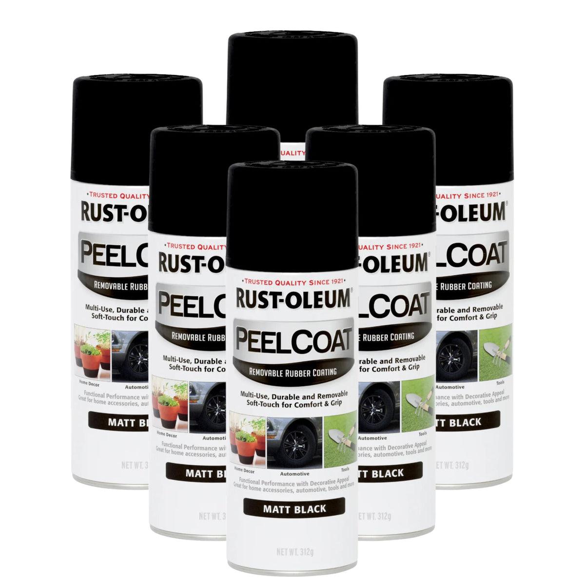 Rust-Oleum Peel Coat Rubberized Removable Coating - Matt Black - 6 cans ...