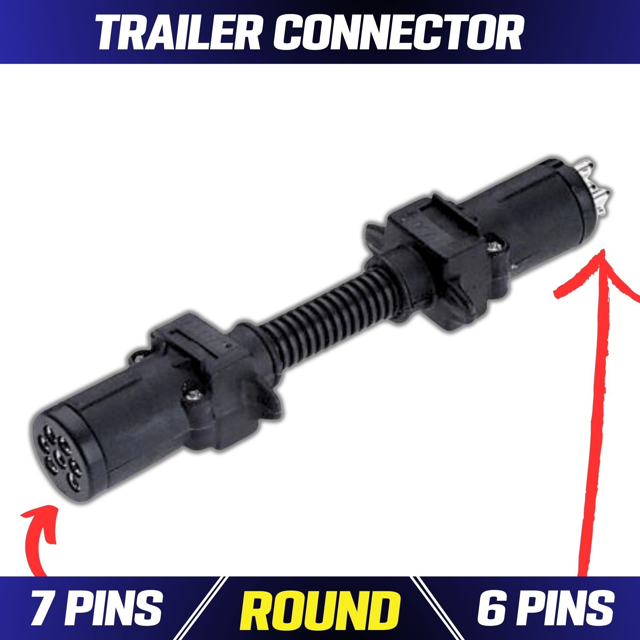 6 Pin Trailer Plug Connector | 6 Pin Small Round Socket on car to 7 Pi ...