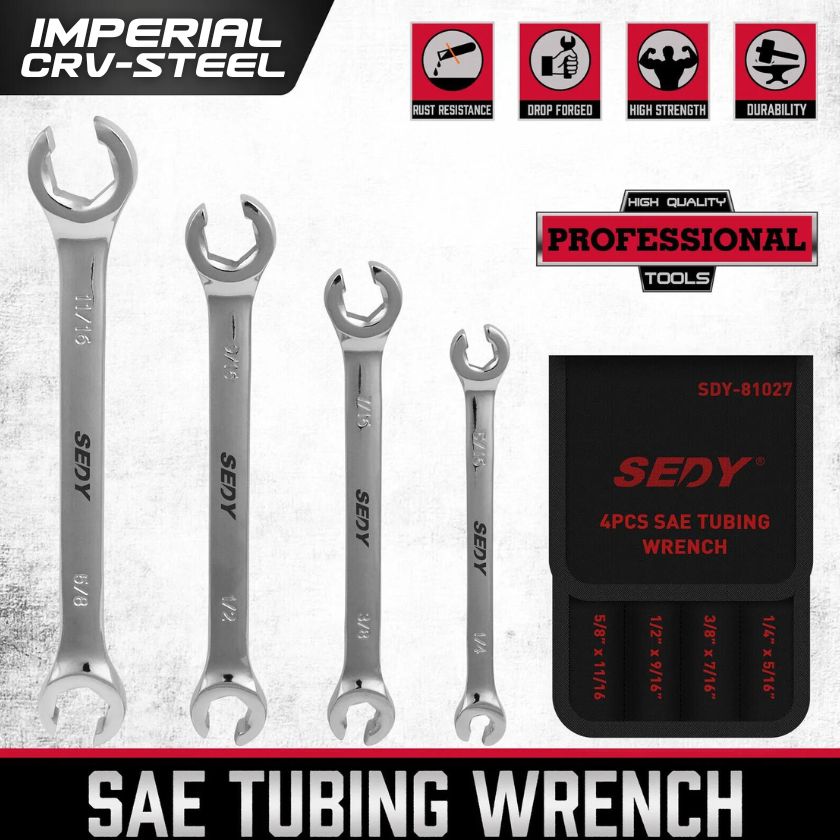 4 Piece Imperial Flare Nut Tubing Wrench Set, SAE Imperial, Offset Hea ...