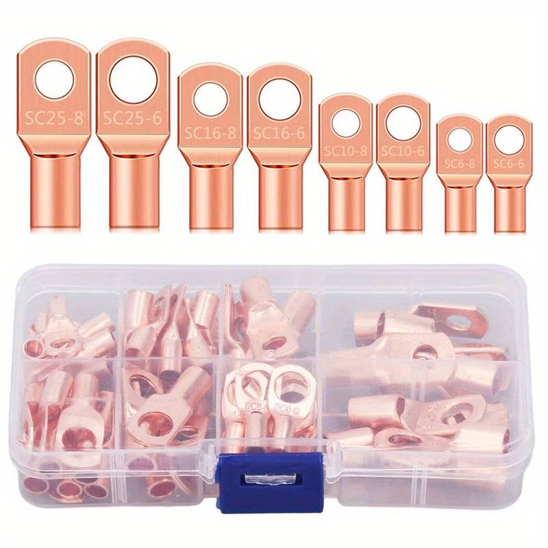 60 Piece Copper Battery Eyelets Tubular SC Ring Terminal Connectors ...