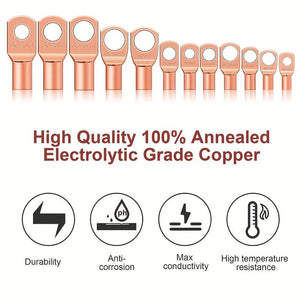 60 Piece Copper Battery Eyelets Tubular SC Ring Terminal Connectors ...