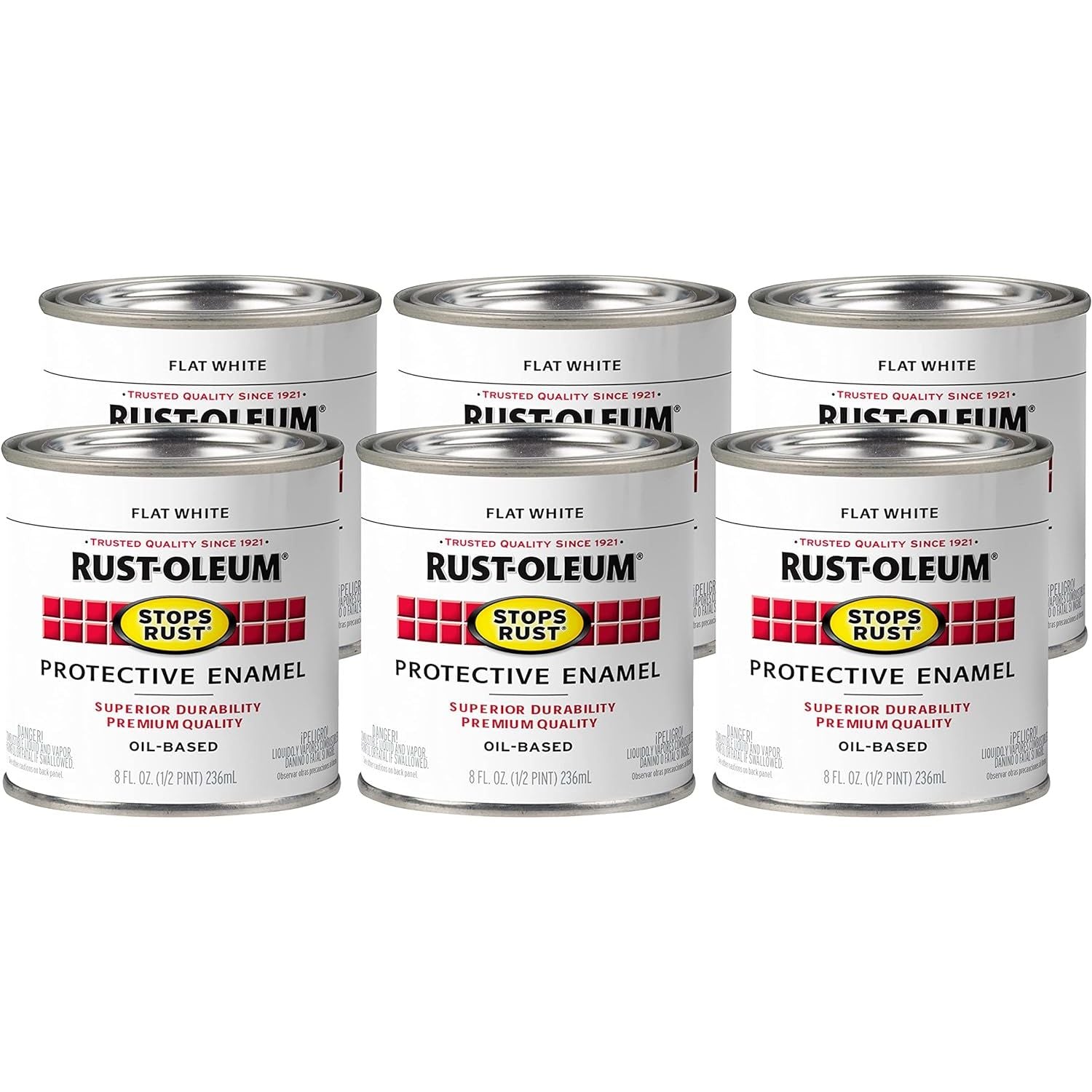 Rust-Oleum 7790730 Protective Enamel Paint, 236ml, Flat White (6 Tins ...